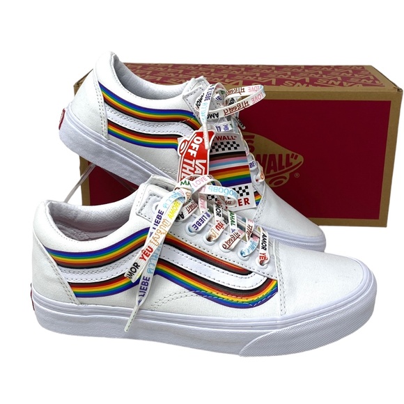 Vans | Shoes | Vans Old Skool Pride Low Top Womens White Leather Canvas ...